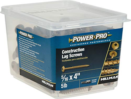 Power Pro 47877 Lag Screws, 5/16" x 4", Star Drive Construction Lag Screws, Rust Resistant, Ceramic Coated Bronze, 5lb Tub, 100 pcs