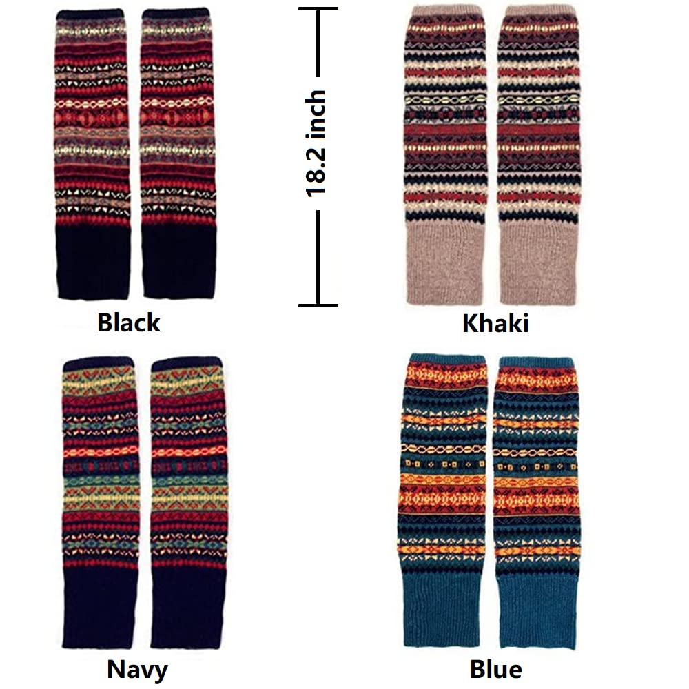 ANSLYQA Leg Warmers Cable Knit Winter Warm for Women, 2 Pairs Thicker, (Black,Khaki)