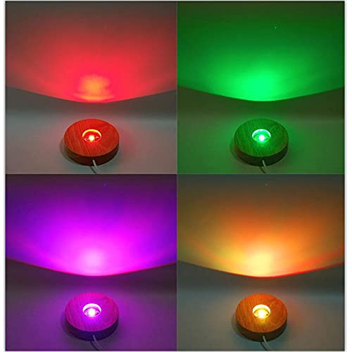 Amldoreat 3.1 Inches LED Lights Display Base, Round Wooden Lighted Base Stand with Remote Control for Laser Crystal Glass Resin Art, Sphere, Cylinder,Cube,Hexahedron, Resin Silicone Molds
