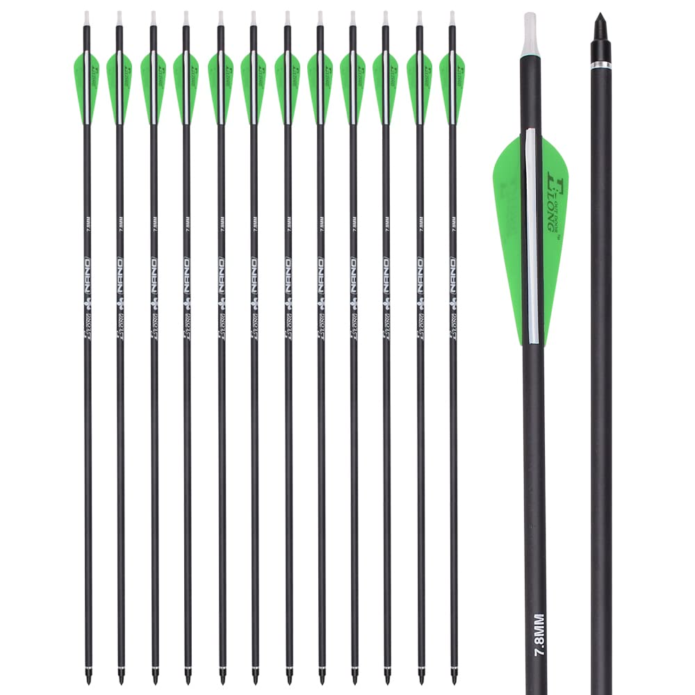 Archery Bow Carbon Arrow Hunting Target Practice Arrows 28 Inch with Removable Tips for Compound & Recurve Bow Spine 500 12PCS Pack