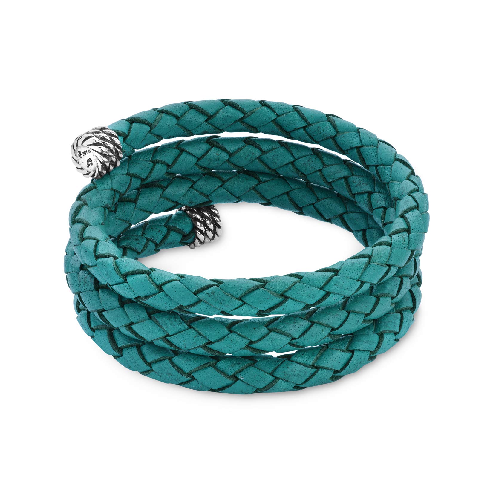 American West Sterling Silver Wrap Bracelet For Men & Women Turquoise Braided Leather One Size Fits Most