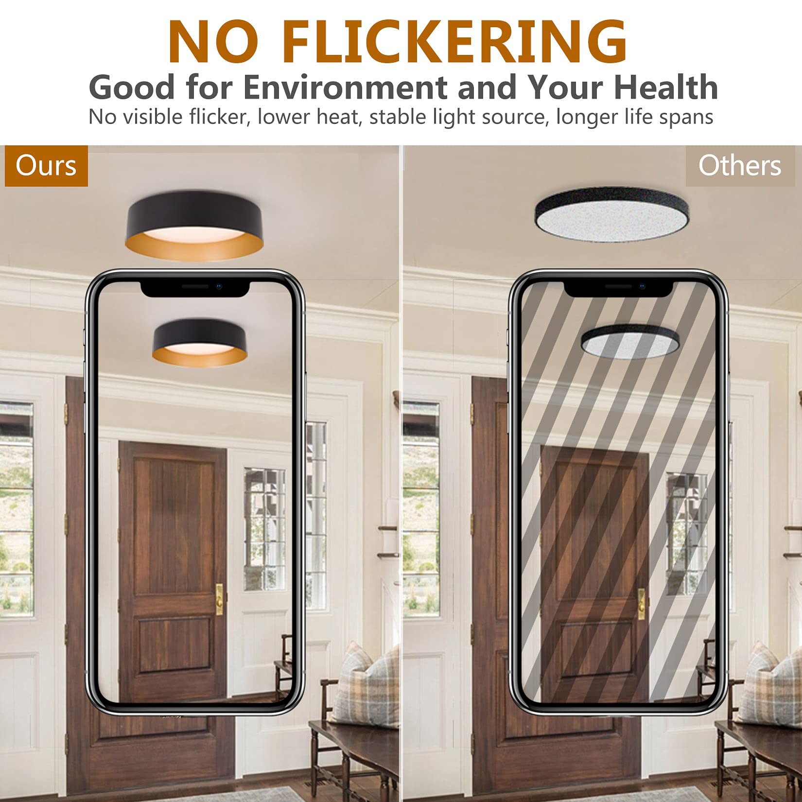 Bargeni Flush Mount Ceiling Light,12.5 inch LED Ceiling Light Fixture,Matte Black with Gold Inside,3000K/Warm White/18W(100w Equiv.),Dimmable Outdoor Lighting Fixtures Ceiling for Bedroom and Hallway