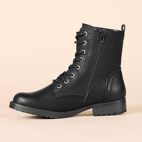 Amazon Essentials Women's Lace-Up Combat Boot, Black, 7