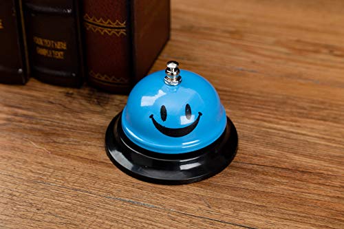 ASIAN HOME Call Bell, 3.35 Inch Diameter, Metal Bell, Blue Smiley Face, Desk Bell Service Bell for Hotels, Schools, Restaurants, Reception Areas, Hospitals, Customer Service, Blue (2 Bells)