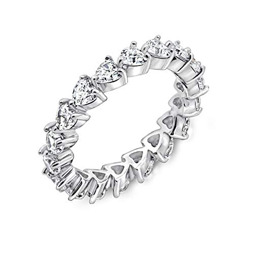 Amazon Essentials Platinum-Plated Sterling Silver Infinite Elements Cubic Zirconia White Heart All-Around Ring, Size 7, (previously Amazon Collection)