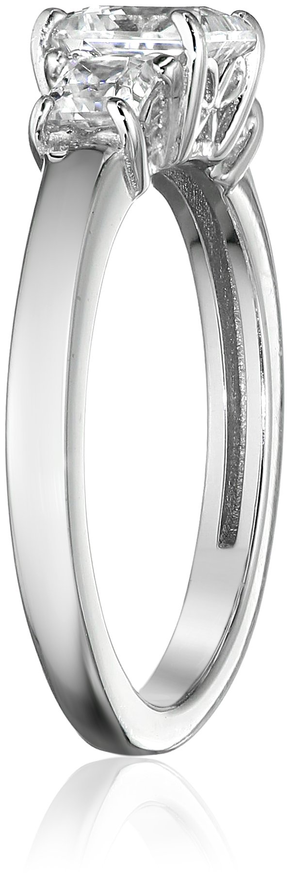 Amazon Essentials Platinum-Plated Sterling Silver Infinite Elements Cubic Zirconia 1 cttw Princess 3 Stone Ring, Size 5, (previously Amazon Collection)