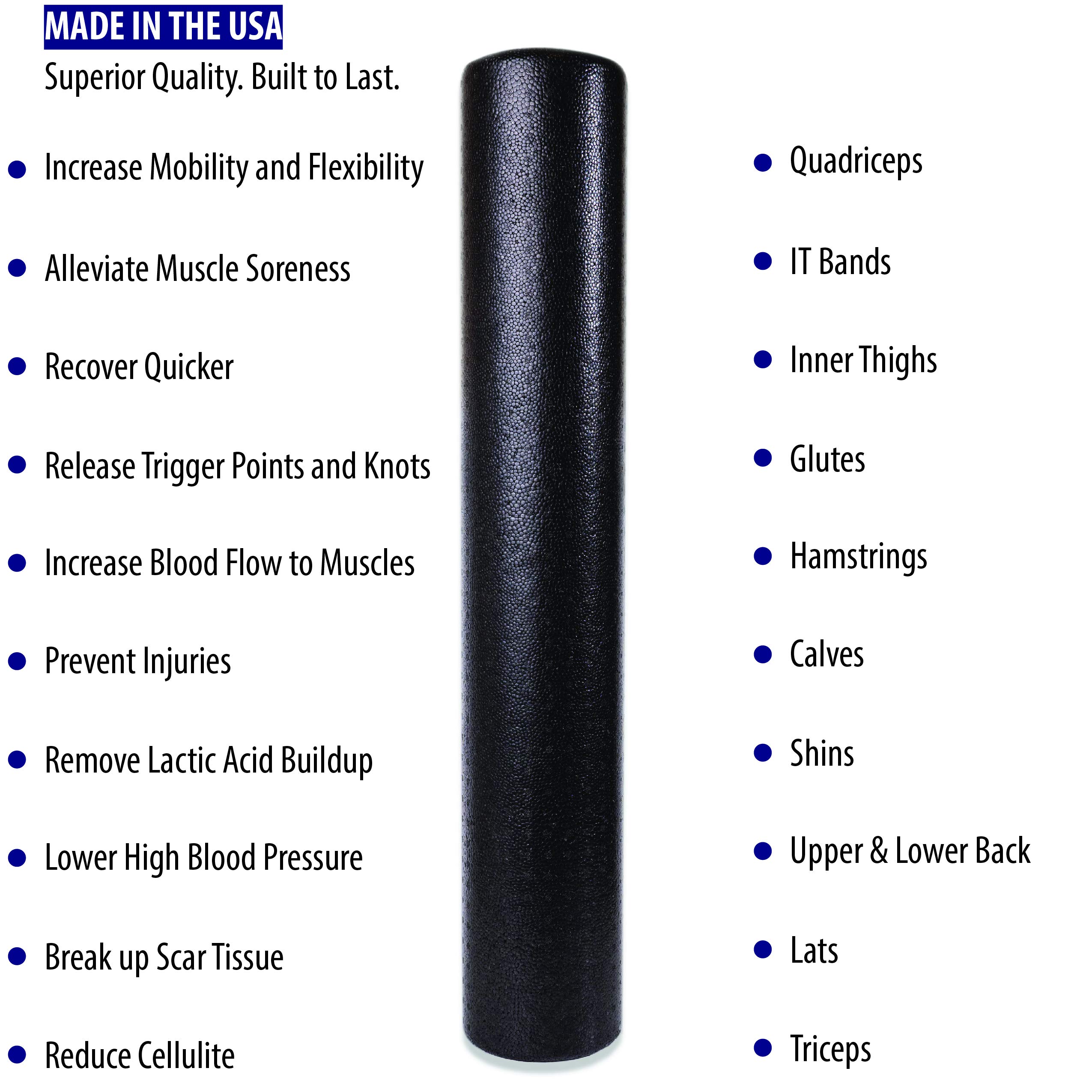 AMFit Foam Roller, High Density Foam Rollers for Muscles, Deep Tissue Massage, Back Pain, Yoga, Trigger Point, Self-Myofascial Release, Physical Therapy & Exercise, Muscle Roller (36 Inch, Black)