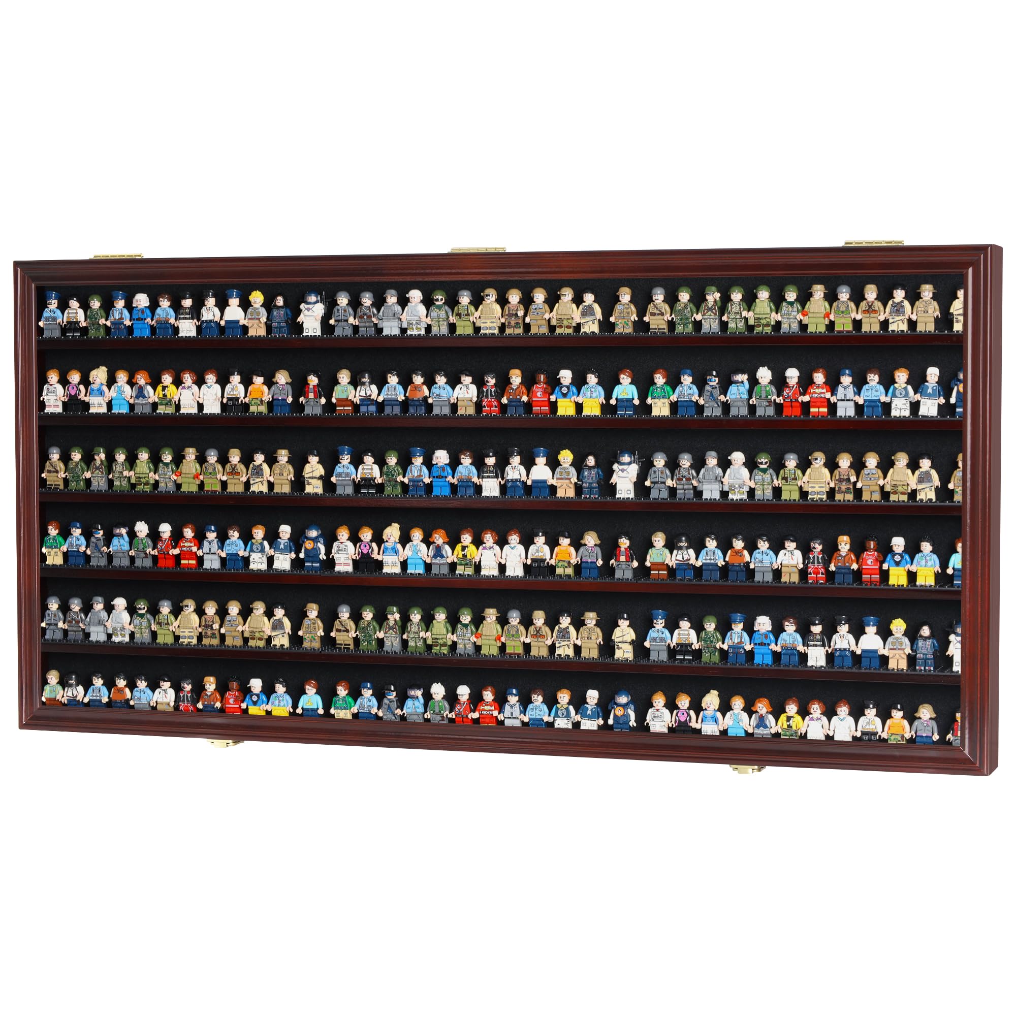 DisplayGifts Toy Minifigures Miniatures Display Case Frame Wall Cabinet Stand 200 Toys Dust Protection Mahogany Finish