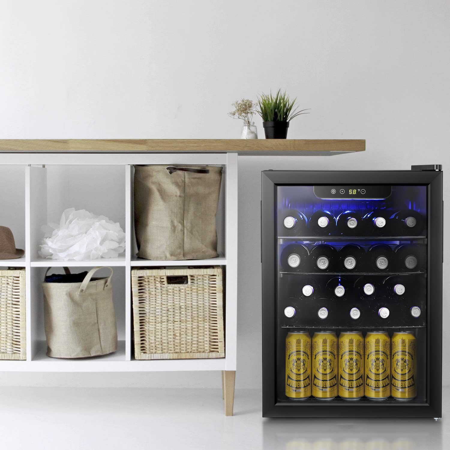 Antarctic Star 24 Bottle Wine Cooler/Cabinet Beverage Refrigerator Small Mini Wine Cellar Beer Soda Clear Glass Door Bar Fridge Quiet Operation Compressor Adjust Temp Control Freestanding, 2.4 Cu. ft…
