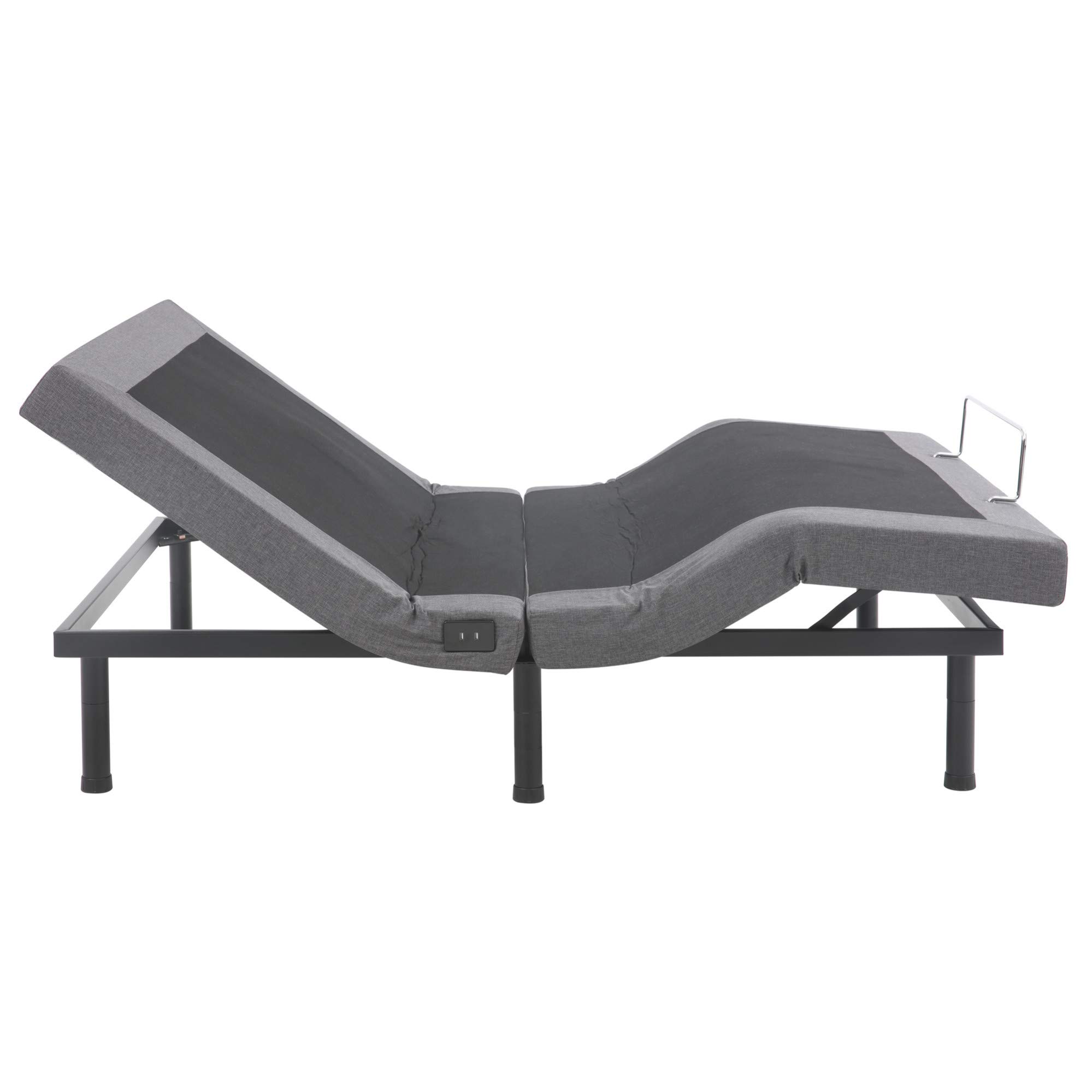 Adjustable Comfort Upholstered Adjustable Bed Base with Massage, Wireless Remote, Three Leg Heights, and USB Ports-Ergonomic, King, Black