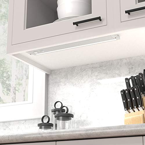 Amazon Basics 3-Color Temperature Level and 3-Section Dimming LED Cabinet Light, Linkable, Direct Wire, White Finish, 18-Inch