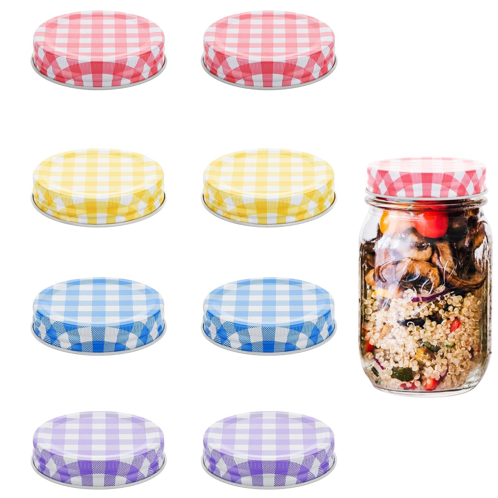 Cosnos 8 Pcs Regular Mouth Mason Jar Lids Decorative Metal Jar Lids Compatible with Mason Jars Canning Jars, Assorted 4 Colors