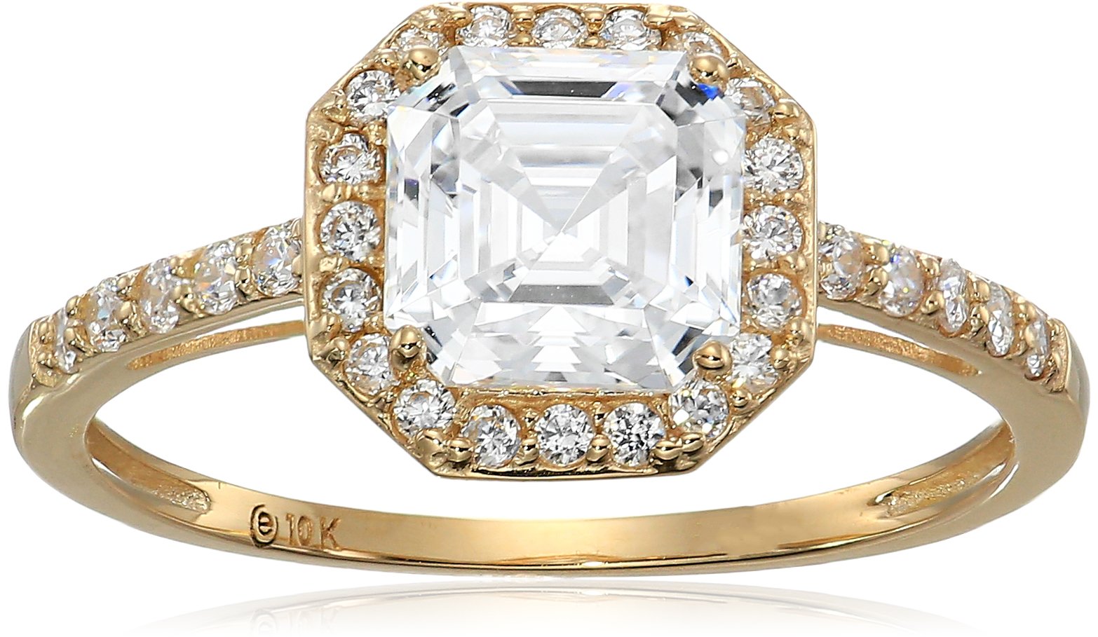 Amazon Essentials Women's 10K Gold Infinite Elements Cubic Zirconia Clear Asscher Cut Halo Ring size 8, (previously Amazon Collection)