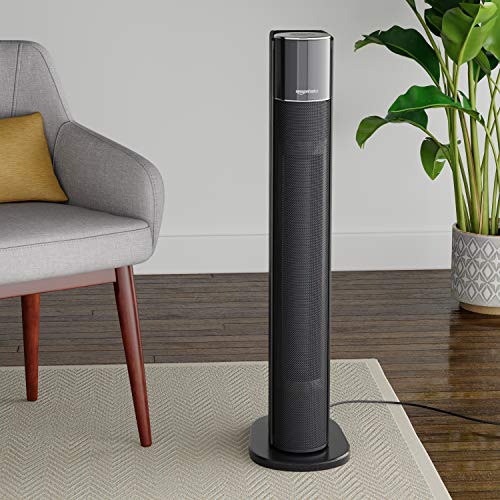 Amazon Basics 34" 1500W Premium Portable Oscillating Ceramic Tower Space Heater with Remote, 3 Heat Settings, Black