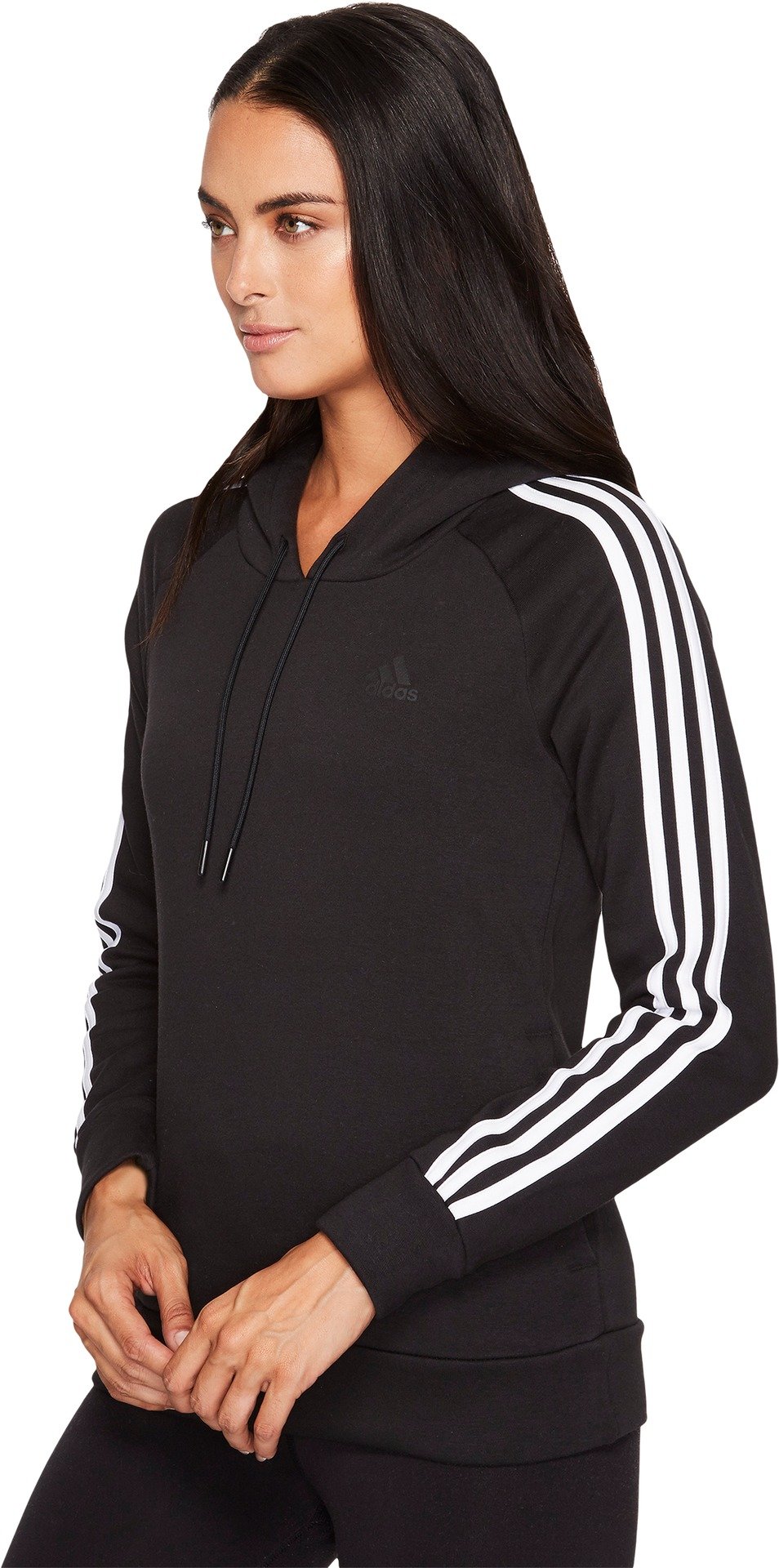 adidas Women's Athletics Essential Cotton Fleece 3 Stripe Pullover Hoodie, Black/White, Medium