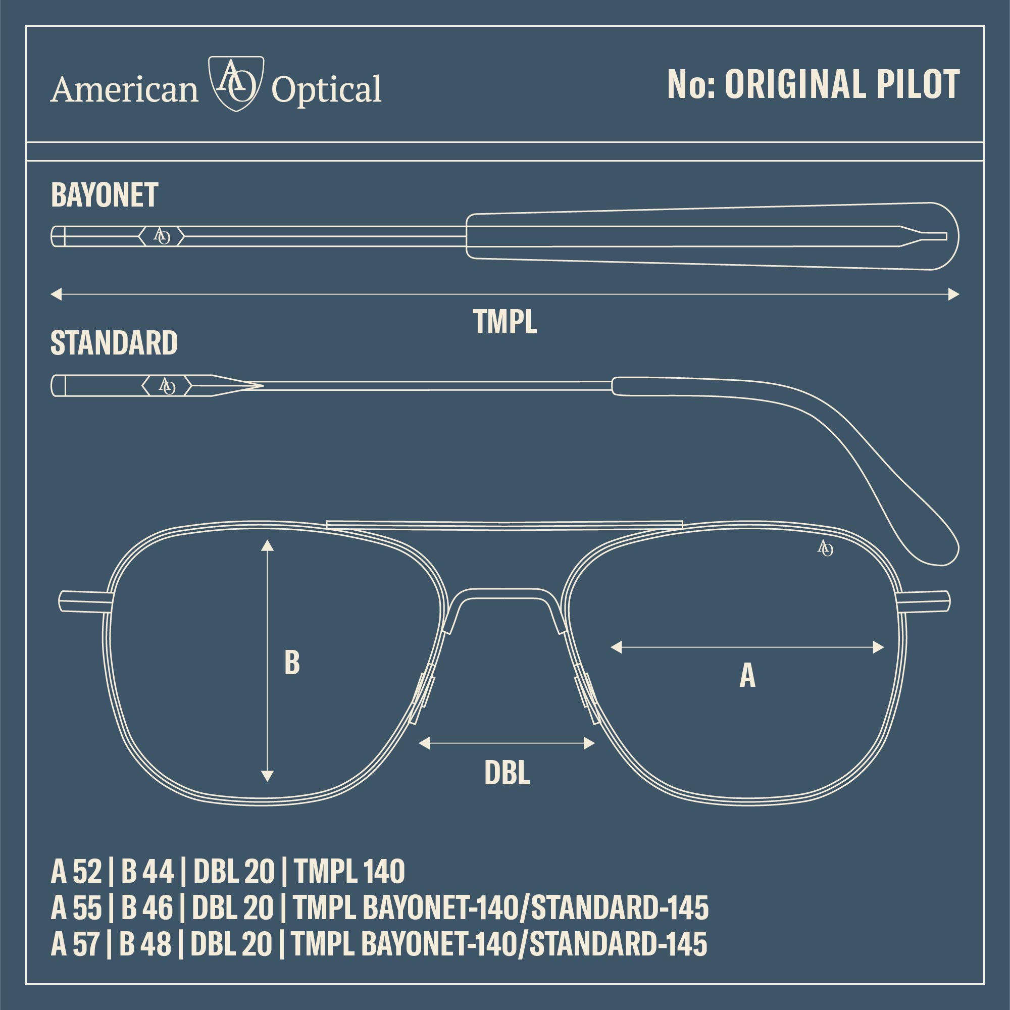 AO Original Pilot Sunglasses - Gold - Calobar Green SkyMaster Glass Lenses - Bayonet Temple - Polarized - 52-20-140