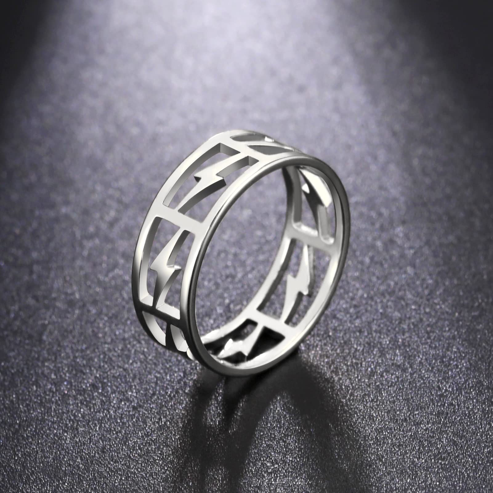 Amaxer Lightning Bolt Ring Thunder Minimalist Band Ring Thunder Flat Finger Knuckle Rings Unisex Jewelry Charm Inspirational Gift (19mm, silver)