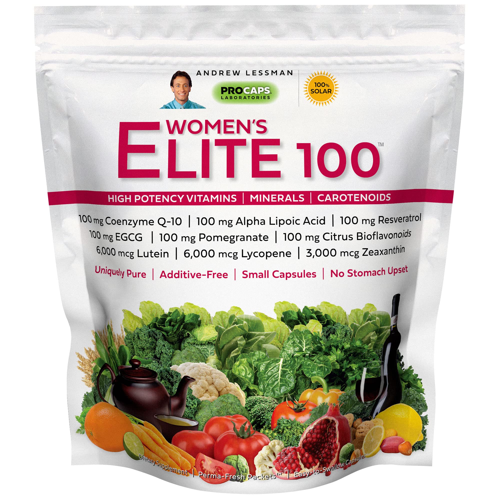 ANDREW LESSMAN Multivitamin - Women's Elite-100 120 Packets β 40+ Potent Nutrients Plus 100mg Each Coenzyme Q10, Alpha Lipoic Acid, Resveratrol, EGCG, Pomegranate, Citrus Bioflavonoids. No Additives