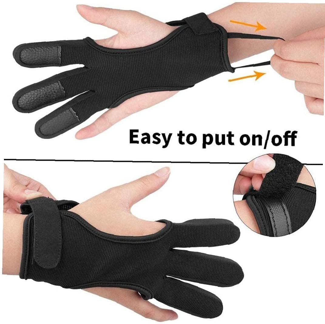 Archery Gloves Finger Protector Arrow Bow Three Finger Recurve Protective Gear Accessories Black for Adult Beginner M jiangyu1994 (Size : M)