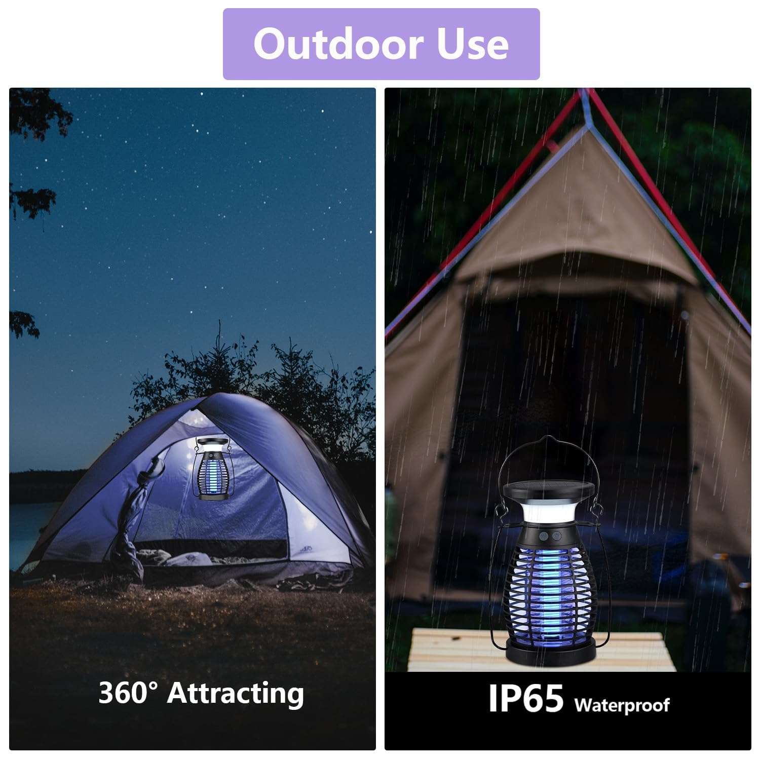 BANPESTT Solar Bug Zapper Outdoor Indoor Waterproof, 3-in-1 Cordless Mosquito Zapper, Rechargeable Flying Insect Trap for Fruit Fly, Gnat, Wasp,Moth, Mosquito Trap & Killer for Camping, Home, Patio
