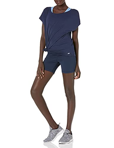 Amazon Essentials Women's Studio Relaxed-Fit Open-Back Short-Sleeve T-Shirt, Navy, Large