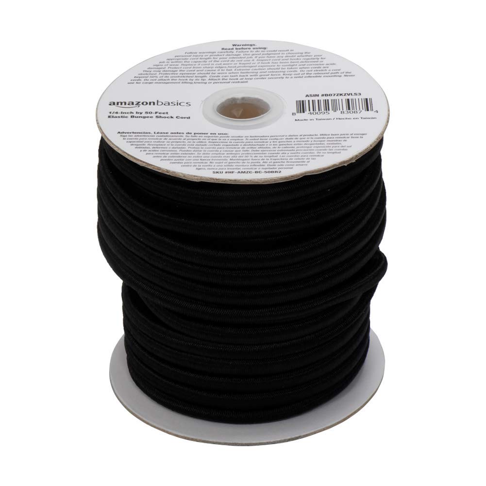 Amazon Basics 1/4-Inch by 50-Feet Elastic Bungee Shock Cord, Black, 2-Pack