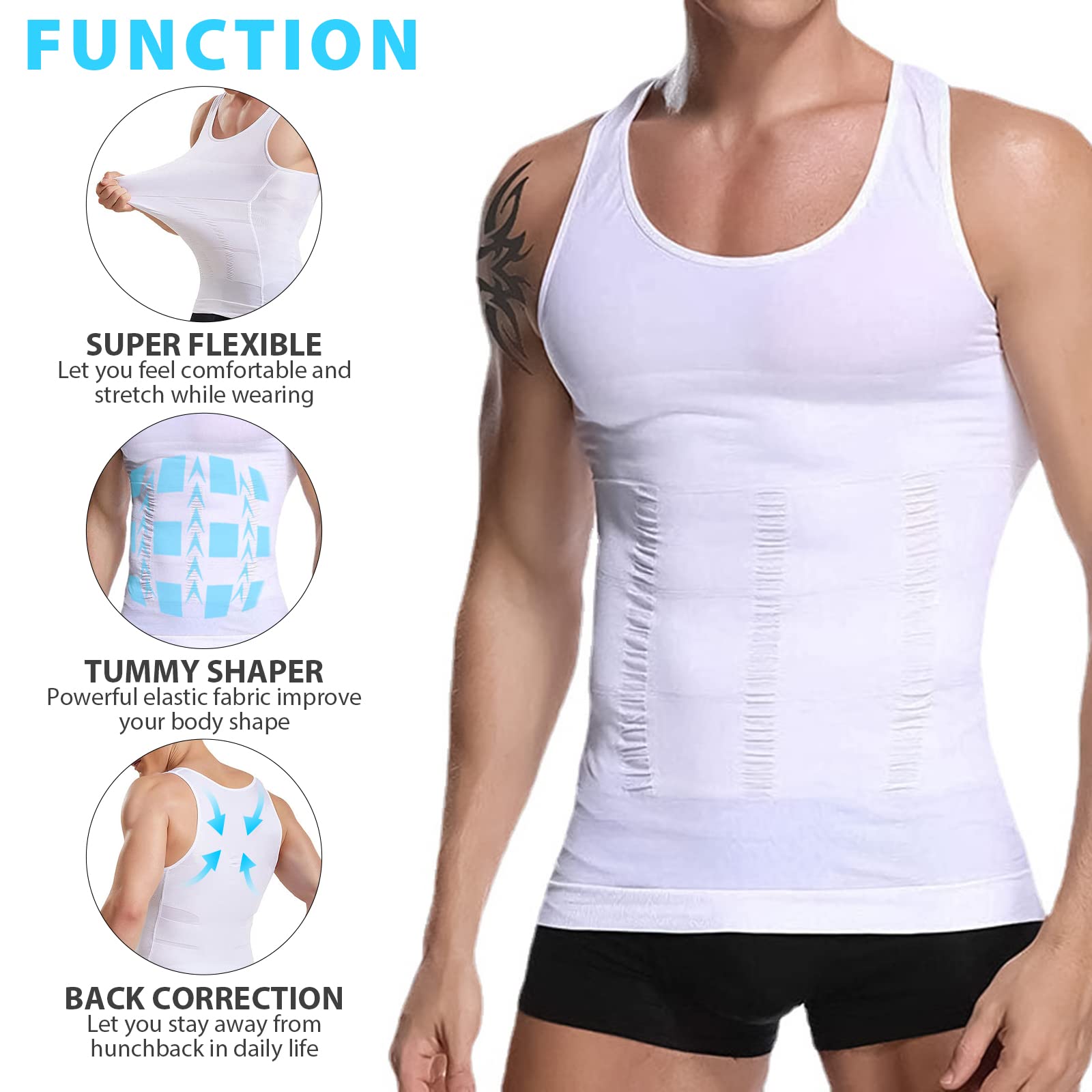 Aptoco Compression Shirts for Men,3 Pack Sleeveless Undershirt Body Shaper Vest Tank Top for Men's Gynecomastia