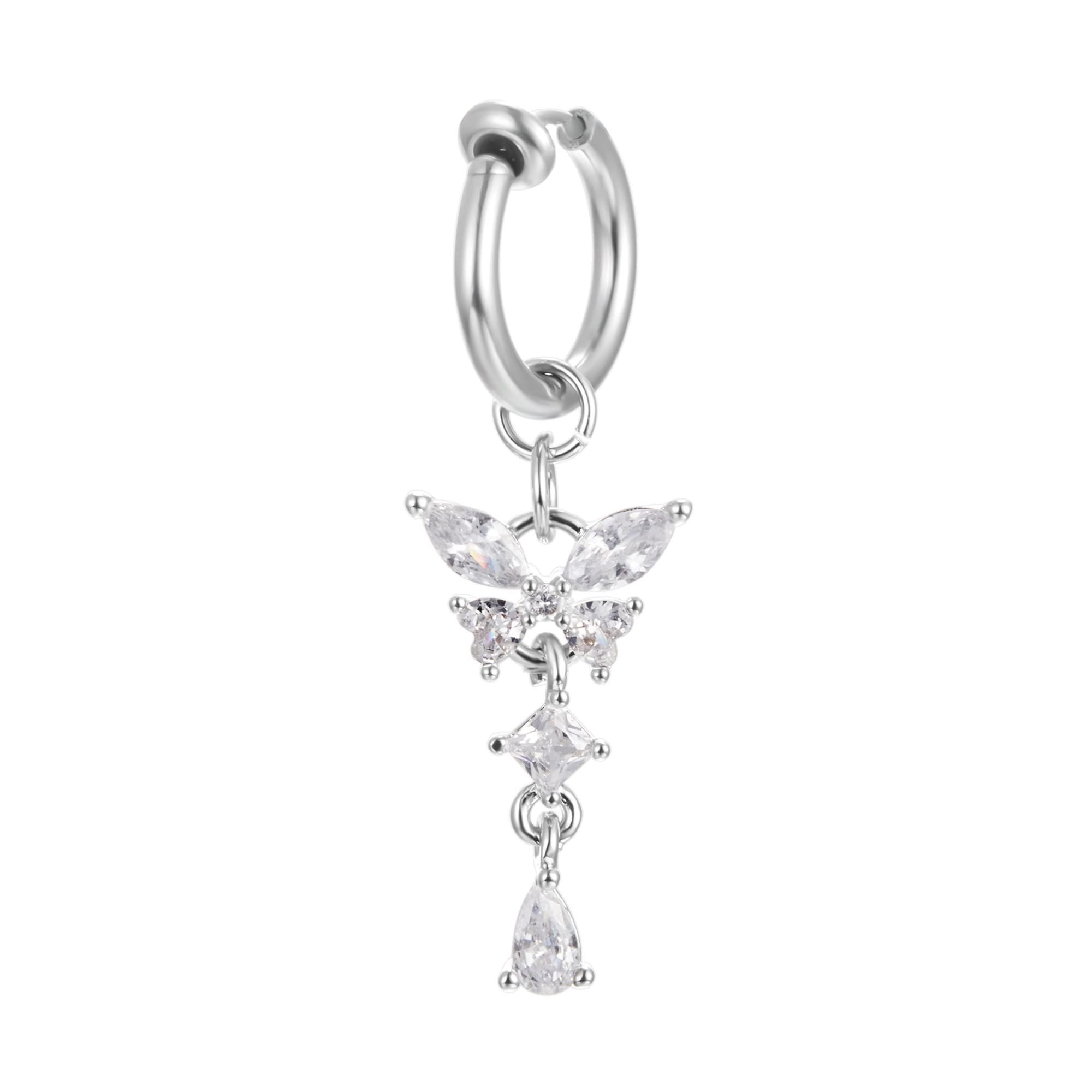 BELLA-Bee Heart Belly Button Rings Crystal Dangle Top Down Belly Rings CZ Navel Rings Surgical Steel Belly Button Body Piercing Jewelry