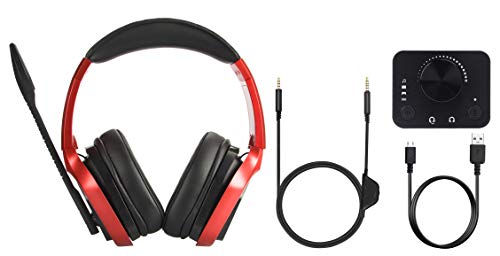 Amazon Basics Gaming Headset for PC and Consoles (Xbox, PS4) with Desktop Mixer – Red