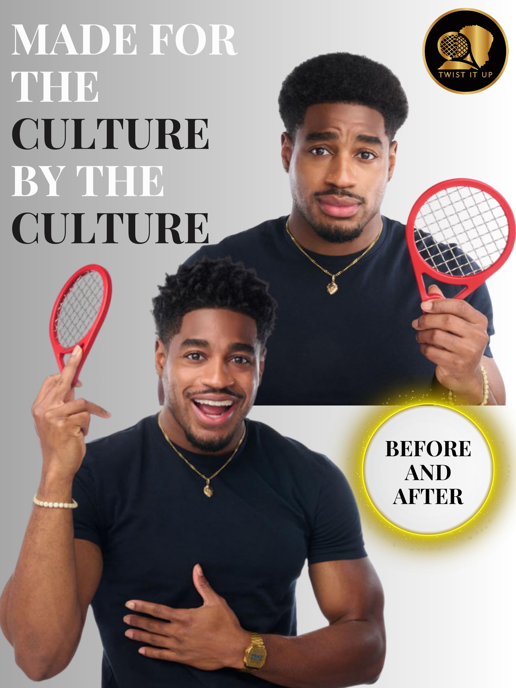 Twist Up Comb (Bond Black) - Alternative for Hair Sponges, Creates Curls and Twists for Black Men, Tennis Racket Design
