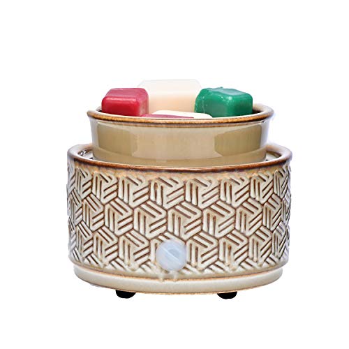 ASAWASA Ceramic 3 in 1 Wax Warmer for Wax Melts Candle Jar,Electric Wax Burner Melter(Brown Woven Pattern)