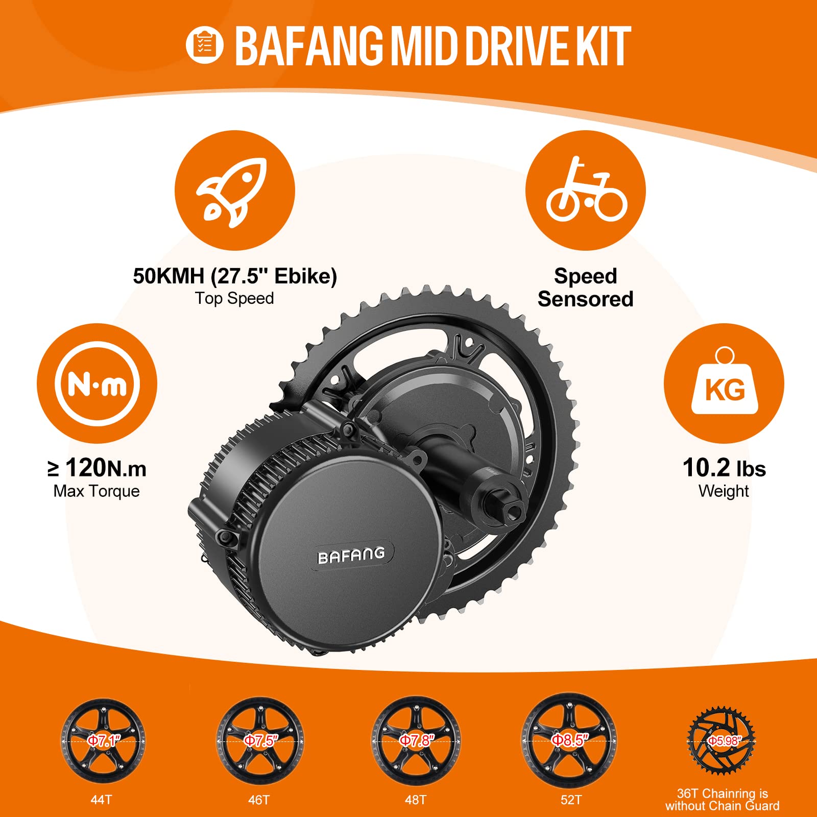 BAFANG 48V 750W Mid Drive Kit with 52V 19.2Ah Shark Battery, 8Fun BBS02 Electric Bike Mid Mount Motor with Touch Screen T1 Display & 48T Chainring, eBike Conversion Kit for Mountain Road Bicycle