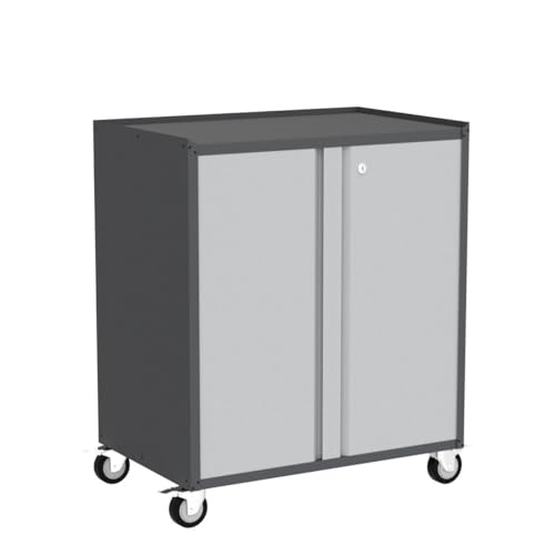Aobabo 2 Door Tool Cabinets for Garage, 35.4 Inches Lockable Garage Storage Cabinet, Locking Metal Storage Cabinet with Wheels, Rolling Tool Chest, Assembly Required, Black/Gray