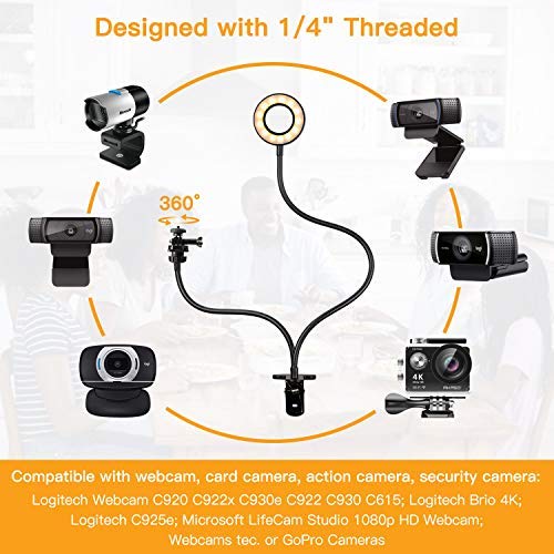 Amada Webcam Light Stand for Live Stream, Selfie Ring Light with Webcam Mount for Logitech C925e, C922x, C930e,C922,C930,C920,C615,Brio 4K-AMWS01 Black
