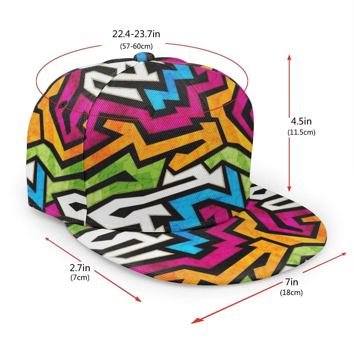antkondnm Colored Graffiti Snapback Hat Unisex Trucker Hat Hip Hop Plaid Flat Bill Brim Adjustable Baseball Cap