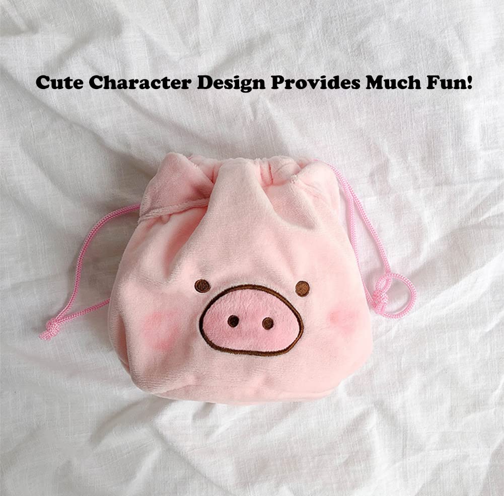 AKOAK 1 Pack Cute Fluffy Piglet Makeup Bag, Drawstring Tote Bag, Portable Travel Makeup Bag Storage Organizer
