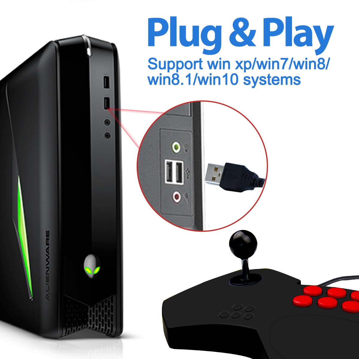 Arcade Fight Stick PC fightstick Multi-Function Joystick for PS3 Switch NeoGeo Mini Fighting Joystick, Raspberry Pi, Computer XInput/DirectInput, TV Android