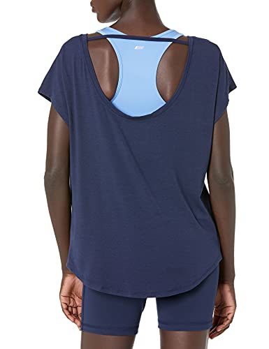 Amazon Essentials Women's Studio Relaxed-Fit Open-Back Short-Sleeve T-Shirt, Navy, Large