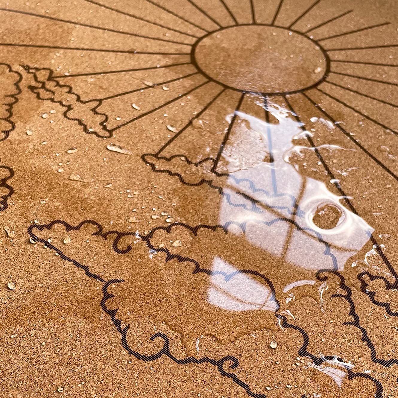 AQ Yoga Mat - Natural Cork and Rubber - Longer, Non-Slip Cork and Medium Thickness - Sunny Seas Design [72" x 24" 4mm]