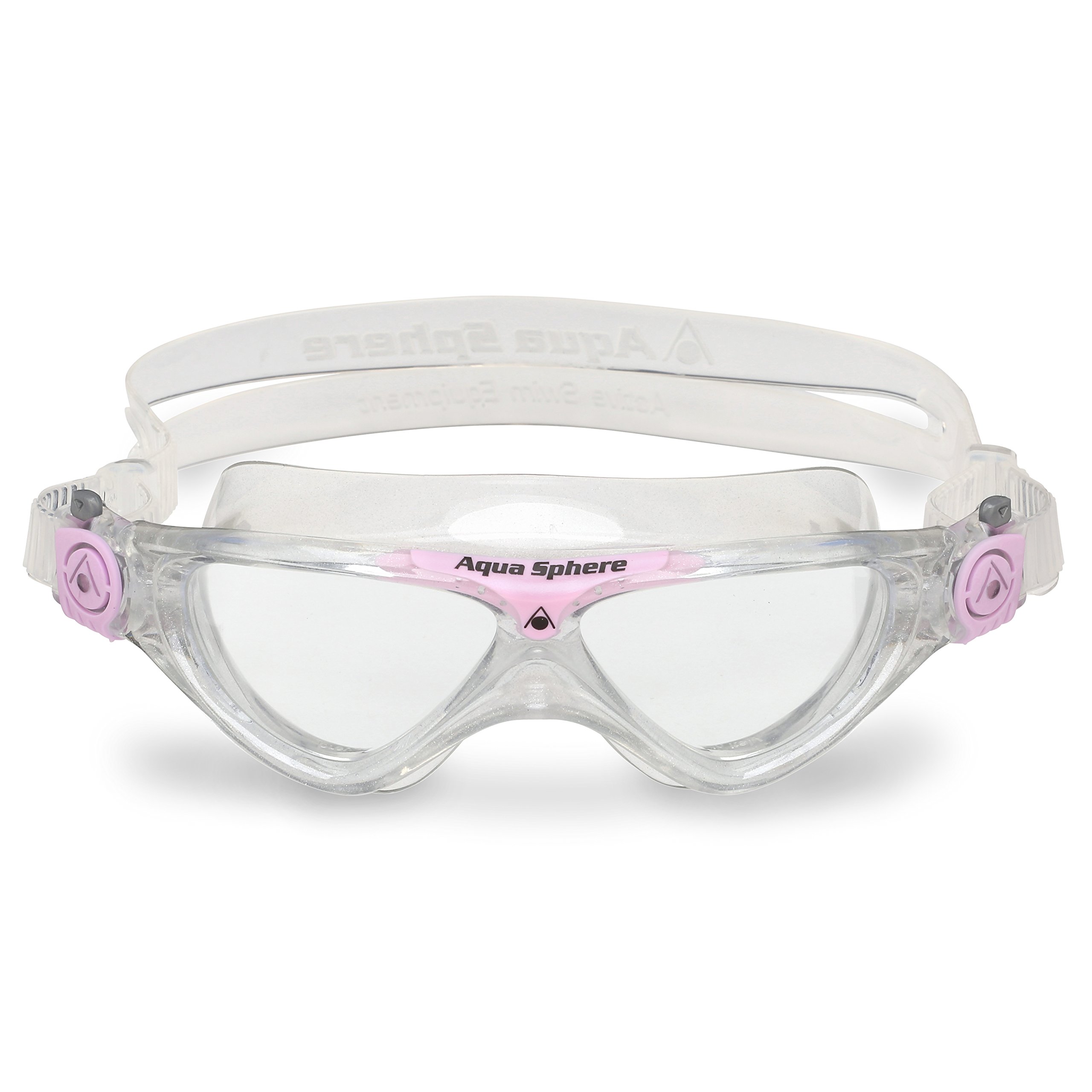 Aqua Sphere Vista Junior Swim Mask with Clear Lens (Glitter/Light Pink). UV Protection Anti-Fog Swim Goggles for Kids