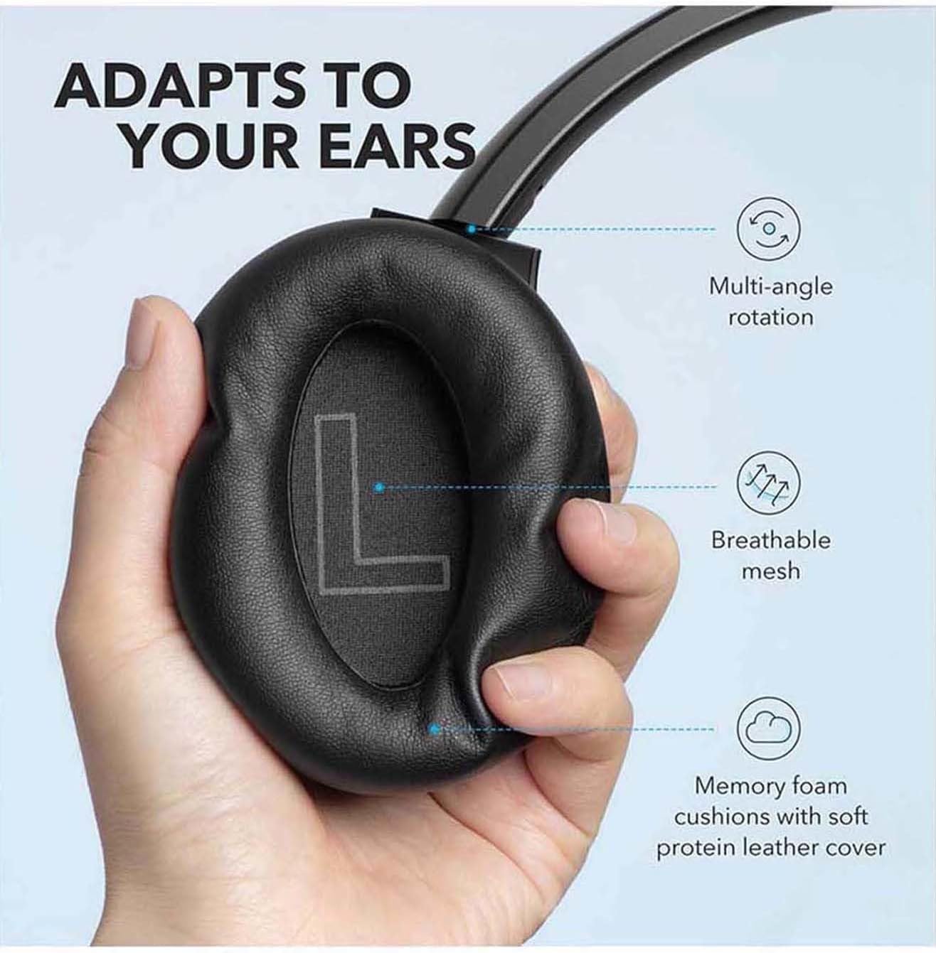 Anker Soundcore Life Q20 Hybrid Active Noise Cancelling Headphones, Wireless Over Ear Bluetooth Headphones with 40H Playtime, Hi-Res Audio, Deep Bass, Memory Foam Ear Cups and Headband (Renewed)