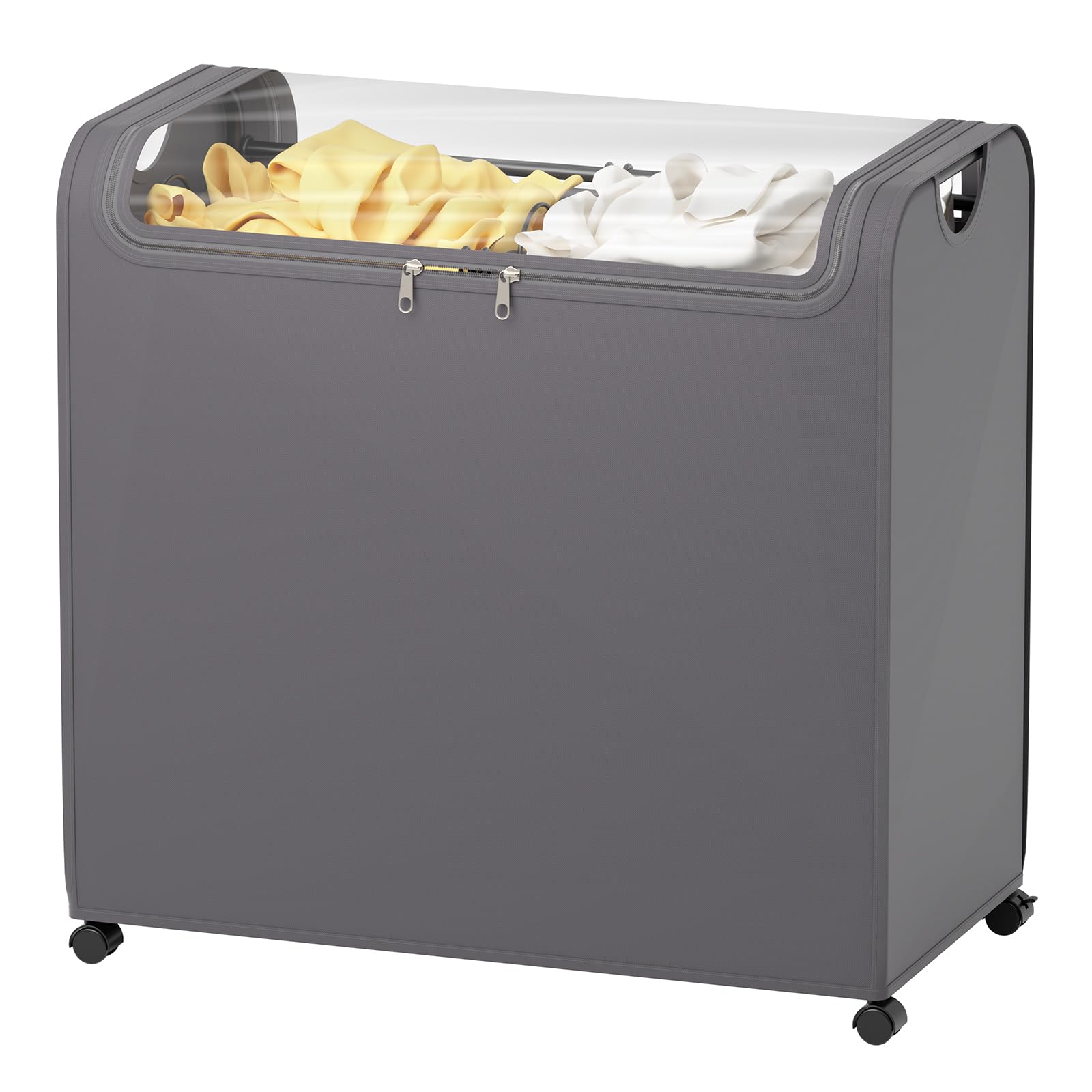 Tinpin Double Laundry Hamper with Lid, Laundry Basket with Wheels, 96 L Laundry Sorter, Dirty Clothes Hamper for Laundry 2 Section, Dark Grey (Upgrade)
