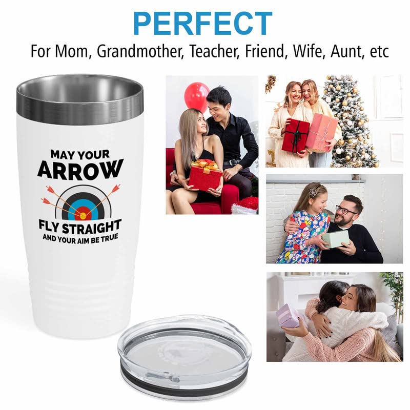 Archery White Ringneck Tumbler 20oz - your aim be true - Archery Shot Trainer Crossbow Compound Bow Hunting Arrow