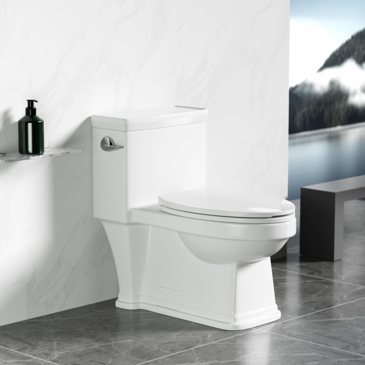 Akulls Elongated Standard One Piece Toilet for Bathroom Comfort Height with Powerful Flush in White