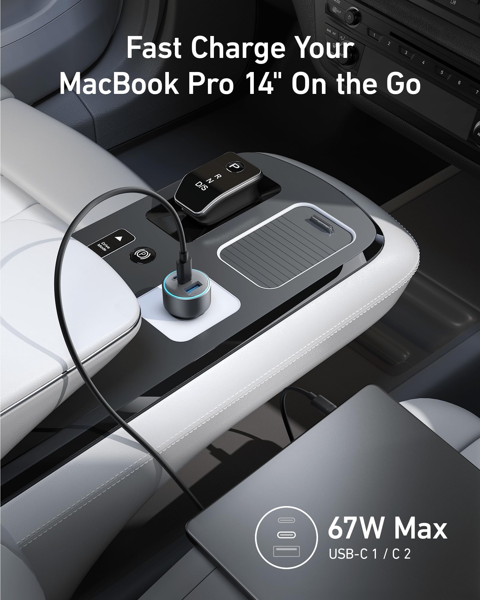 Anker USB-C Car Charger, 67W 3-Port Compact Fast Charger, 535 Car Adapter with PIQ 3.0 for iPhone 15/15 Plus/15 Pro/15 Pro Max, Galaxy S23, MacBook Pro, iPad Air, and More (USB-C to C Cable Included)