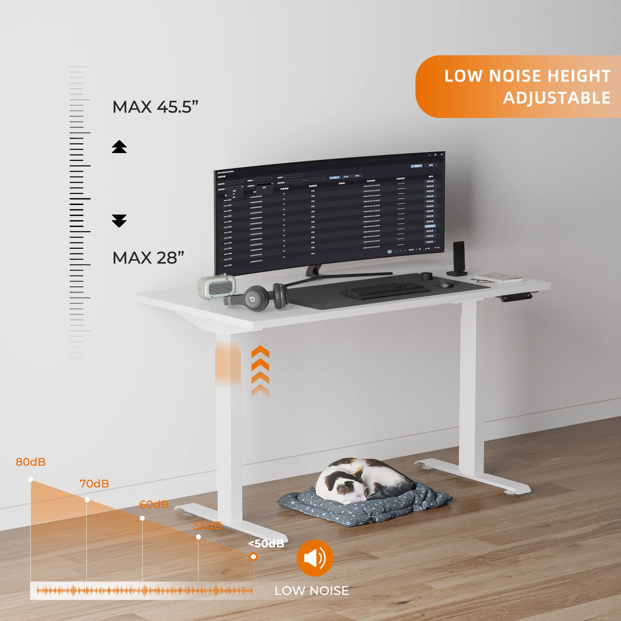 ALFA FURNISHING Dual Motor Standing Desk, 60x30 Inches Electric Adjustable Height Desk for Home Office, Sit Stand Desk with 4 Pre-Set Memory (Cloud White Top + White Frame)