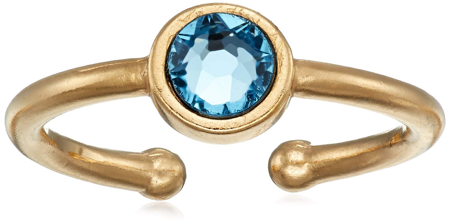 Alex and Ani Women's Swarovski Color Code Adjustable Ring March Aquamarine, 14kt Gold Plated