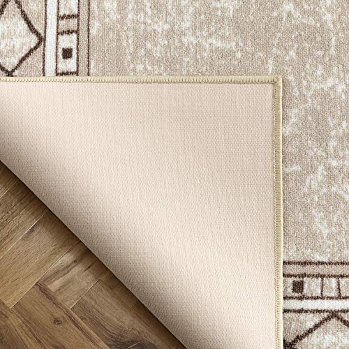 Antep Rugs Alfombras Modern Bordered 5x7 Non-Skid (Non-Slip) Low Profile Pile Rubber Backing Indoor Area Rugs (Maroon Beige, 5' x 7')
