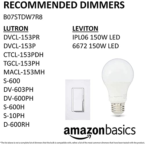 Amazon Basics 75W Equivalent, Soft White, Dimmable, 10,000 Hour Lifetime, A19 LED Light Bulb | 2-Pack