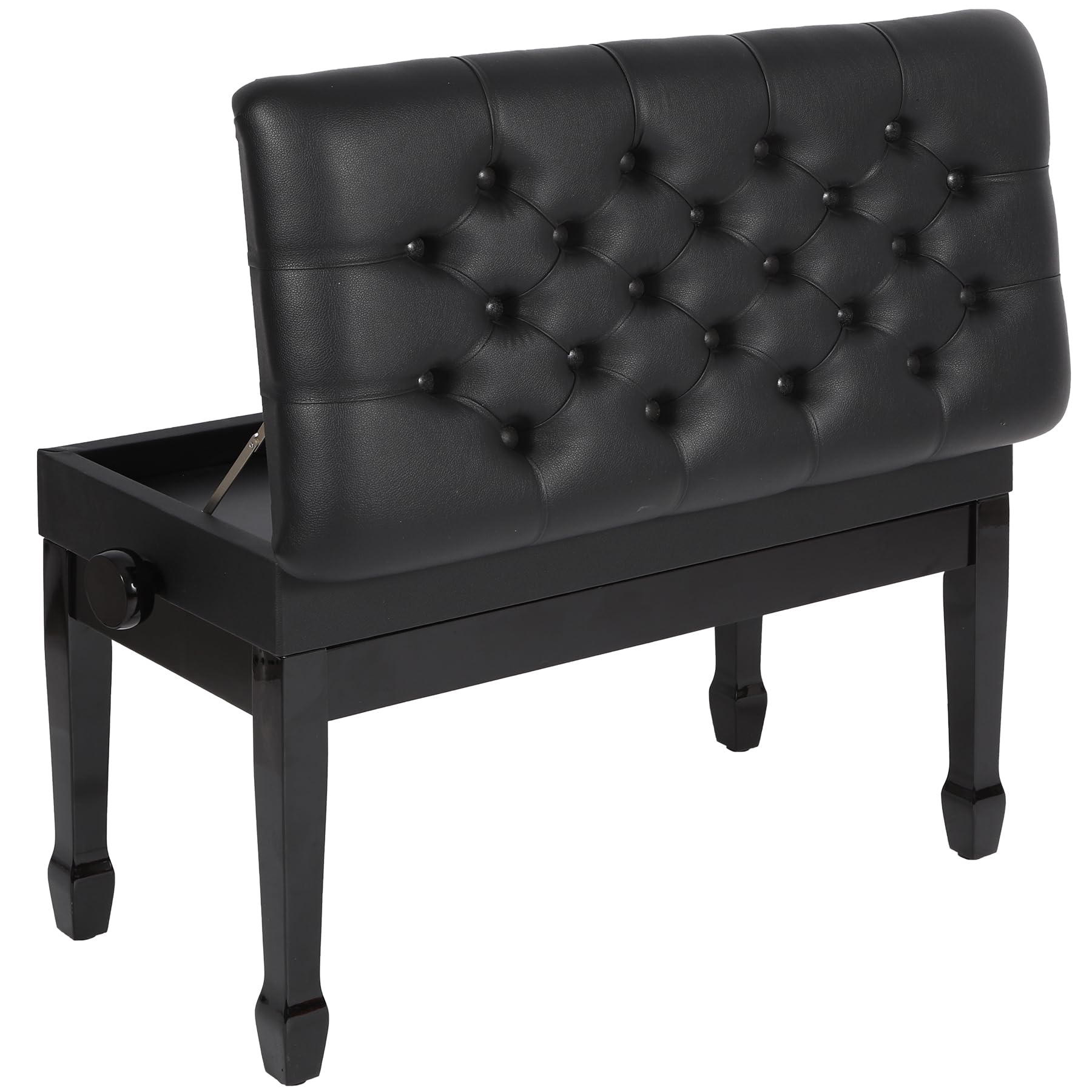 AKVOMBI Adjustable Duet Piano Bench with Storage, Heavy Duty Double Piano Benches with Leather Cushion, Black Piano Bench for Adults, 13.8" D x 31.5" W x 19.3" H